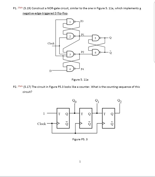 Solved P1. 25p (5.19) Construct a NOR-gate circuit, similar | Chegg.com