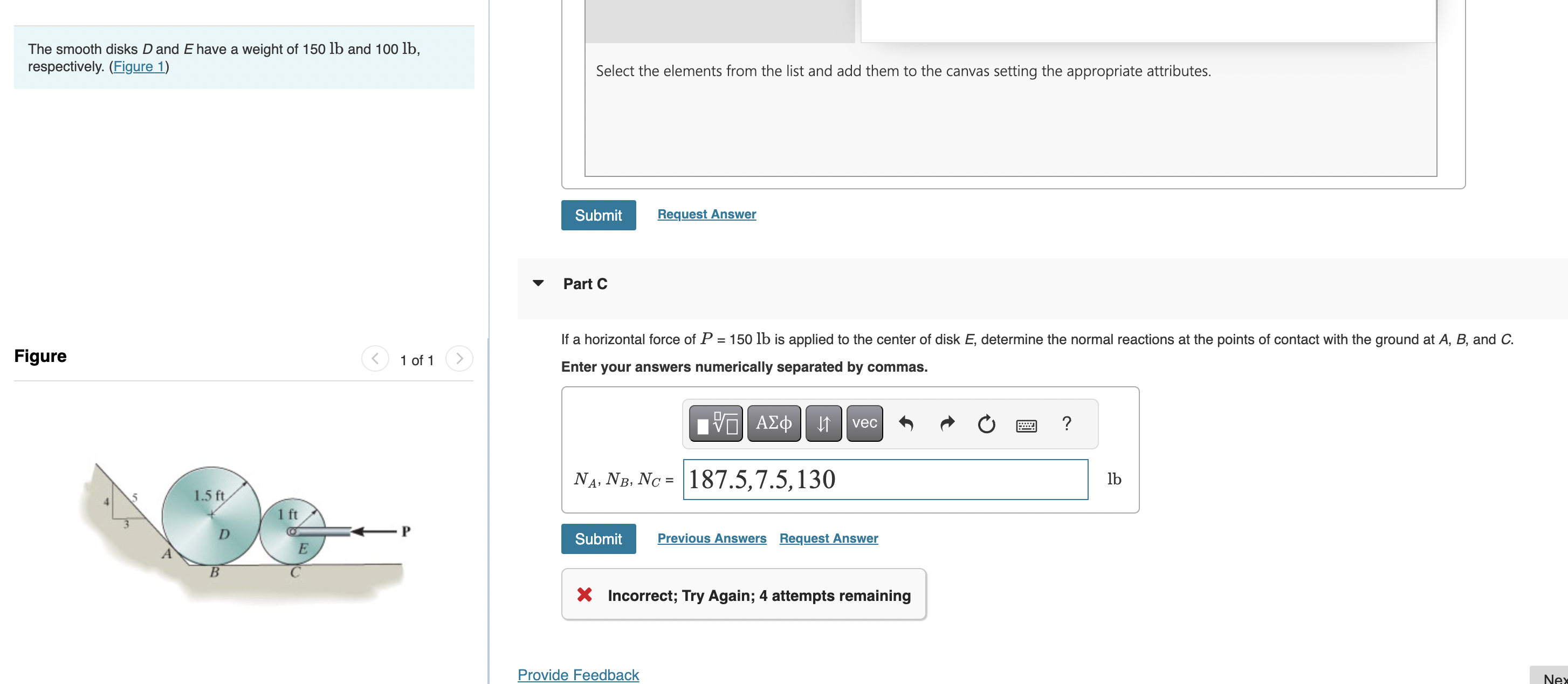 Solved The smooth disks D ﻿and E ﻿have a weight of 150lb | Chegg.com