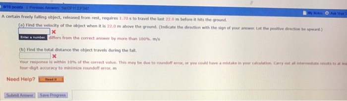 Solved Pre A certain freely falling object, released from | Chegg.com