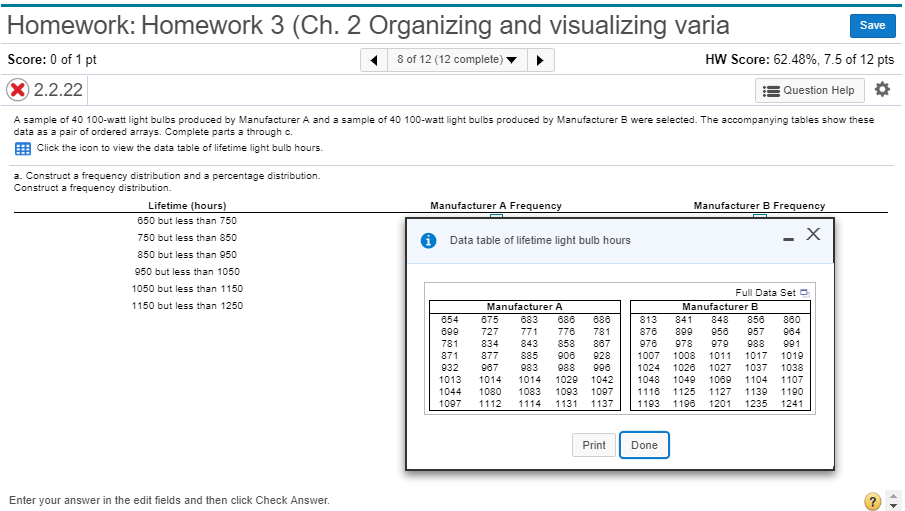 Solved A Construct A Frequency Distribution And A