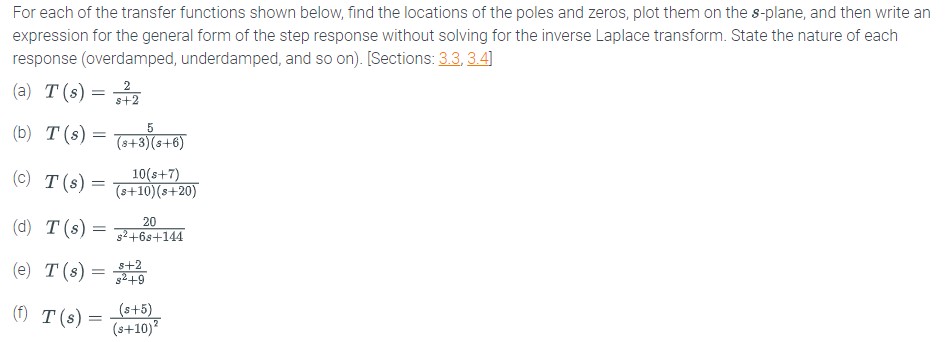 Solved For each of ﻿the transfer functions shown below, find | Chegg.com