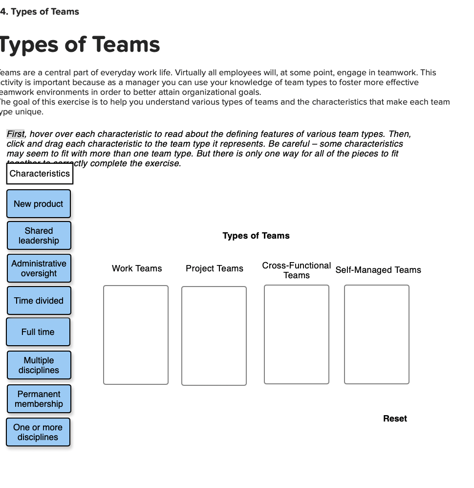 Solved 4. Types of Teams Types of Teams eams are a central | Chegg.com