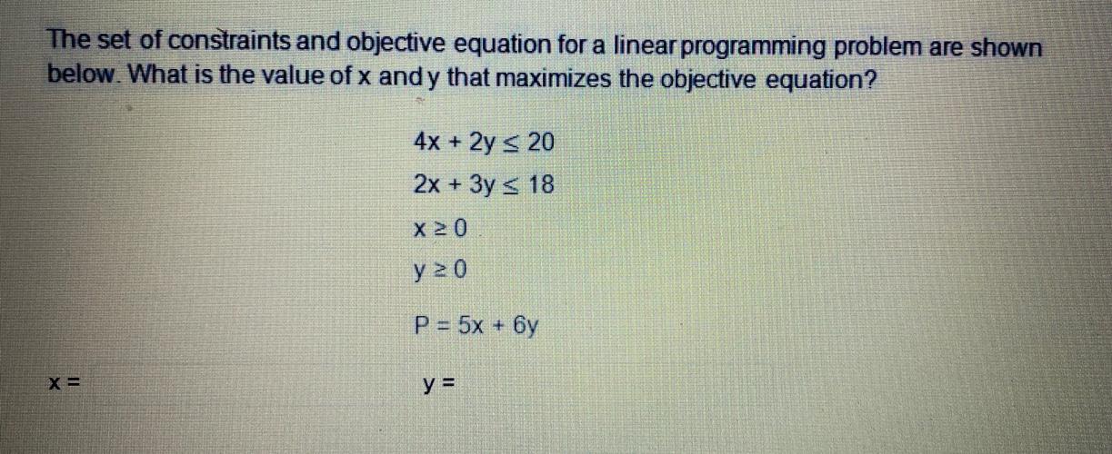 Solved The set of constraints and objective equation for a | Chegg.com