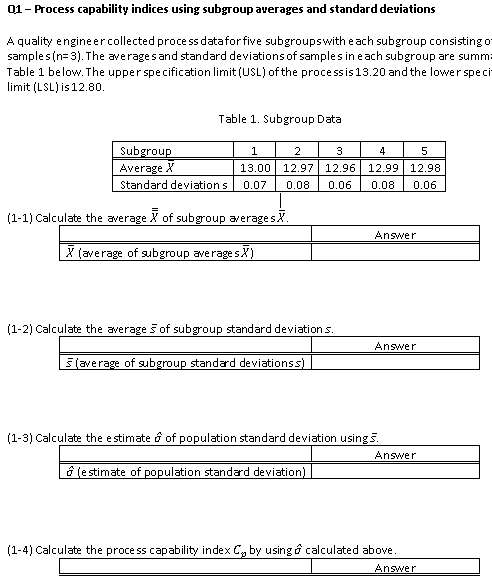 Solved Q1 - Process capability indices using subgroup | Chegg.com