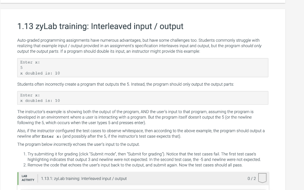 Answered: 1.13 zyLab training: Interleaved input / output A Answered: 1.13 zyLab training: Interleaved input / output A