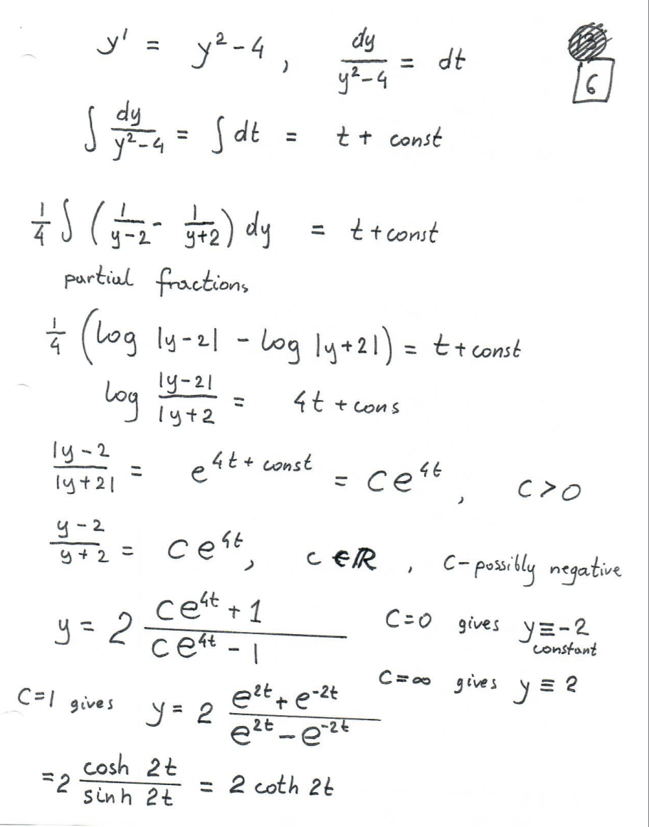 Solved y′=y2−4,y2−4dy=dt ∫y2−4dy=∫dt=t+ const | Chegg.com