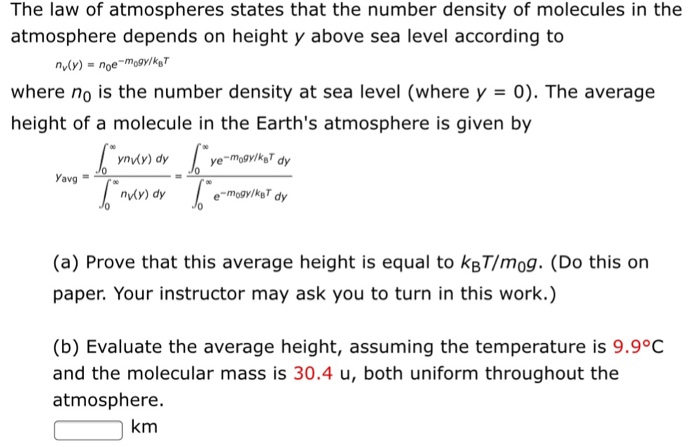 Solved The law of atmospheres states that the number density | Chegg.com