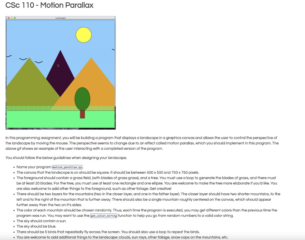 Solved CSc 110 - Motion Parallax In this programming | Chegg.com