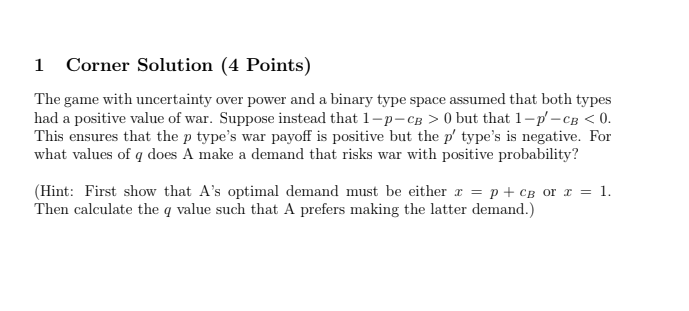 Solved 1 Corner Solution (4 Points) The game with | Chegg.com