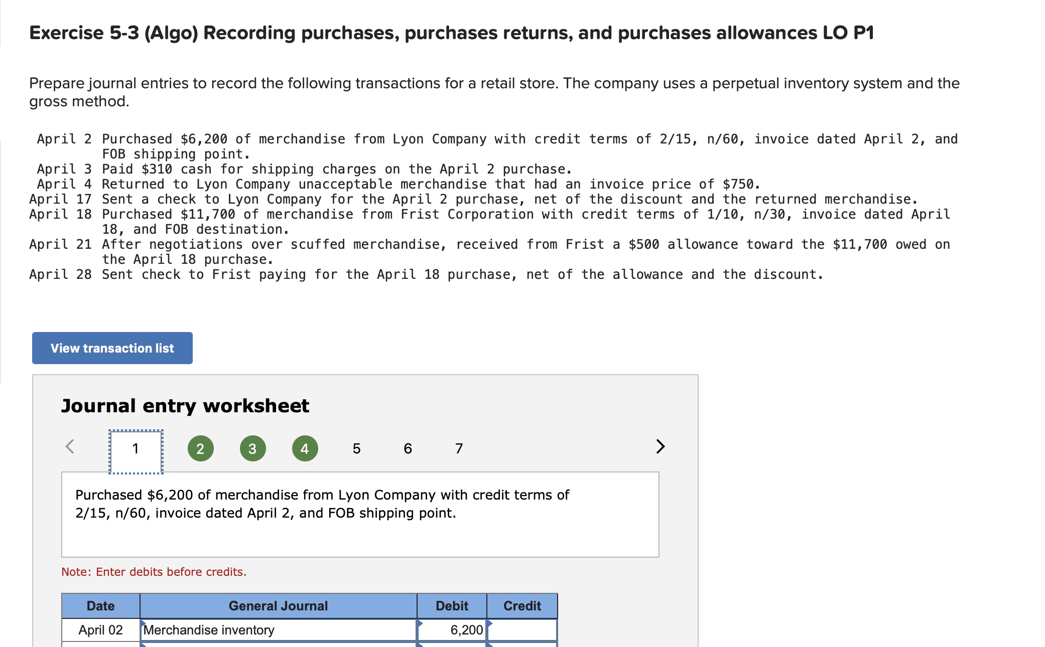 Solved Exercise 5-3 (Algo) Recording purchases, purchases | Chegg.com Solved Exercise 5-3 (Algo) Recording purchases, purchases | Chegg.com