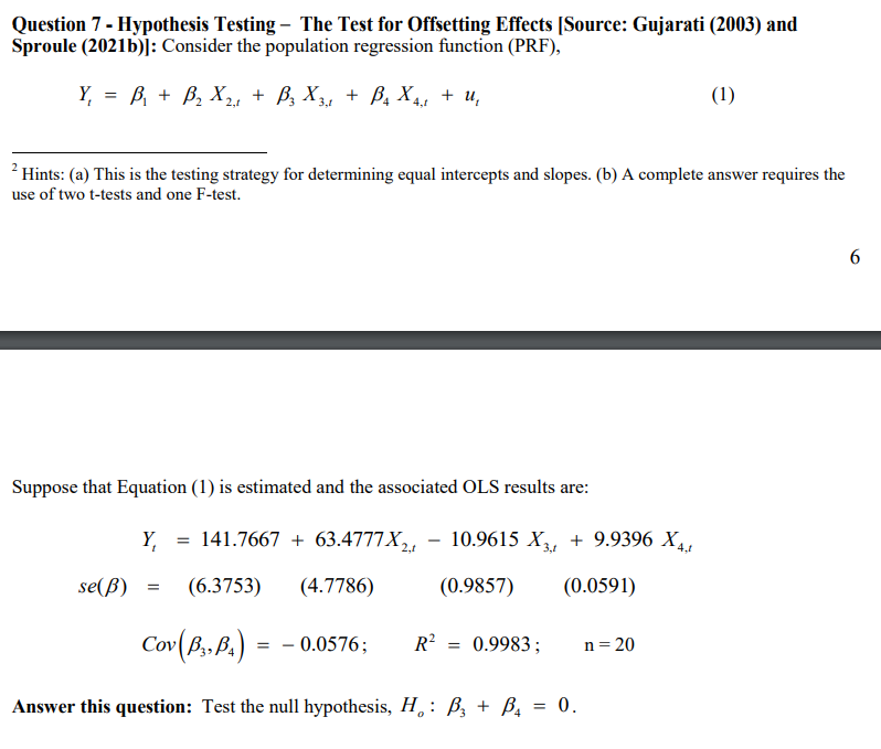 Question 7 - Hypothesis Testing - The Test for | Chegg.com