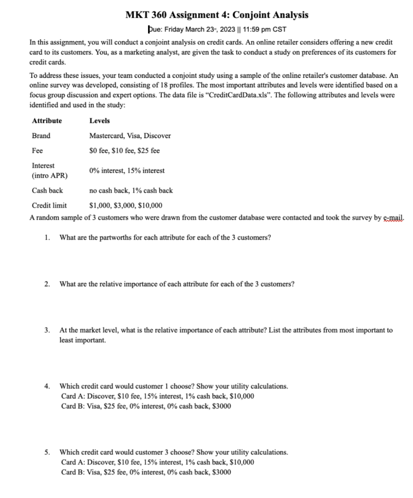 MKT 360 Assignment 4: Conjoint Analysis Due: Friday | Chegg.com