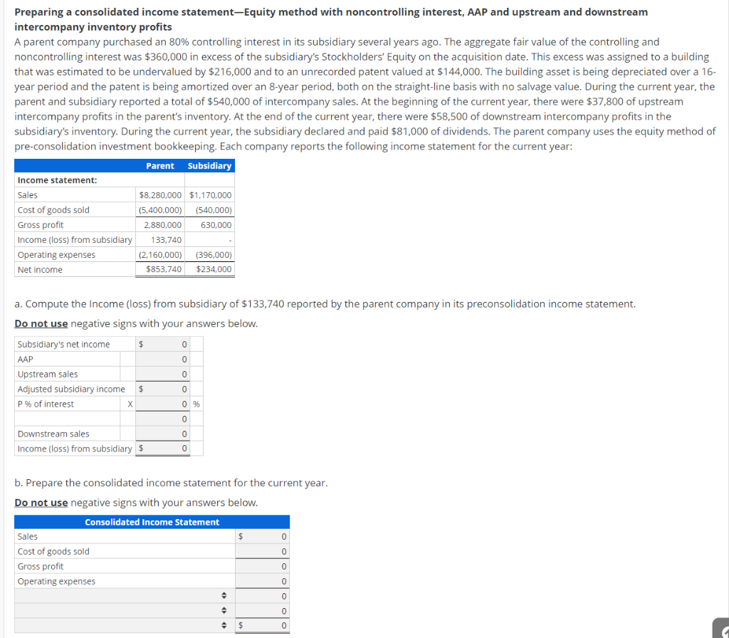 Solved Preparing a consolidated income statement-Equity | Chegg.com