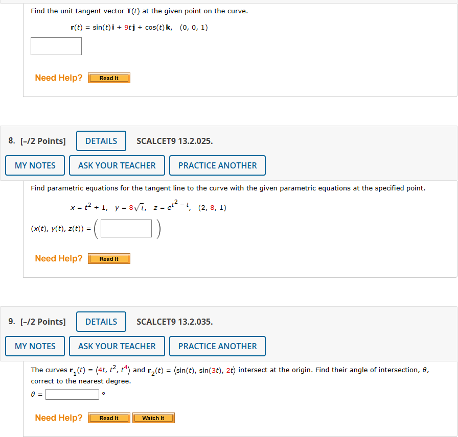 Solved Find the unit tangent vector T(t) at the given point | Chegg.com