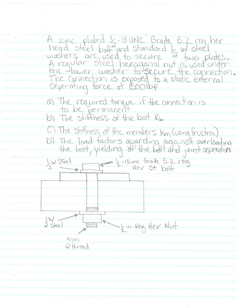 A zinc plated 1/2−13 UNC Grade 5.2 reg hex head steel | Chegg.com