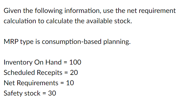 Solved Given the following information, use the net | Chegg.com