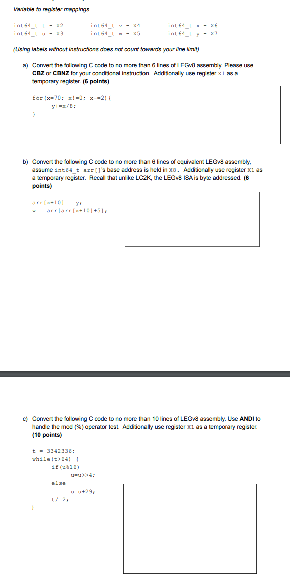 Solved Variable to register mappings int64_t t - X2 int64_t | Chegg.com