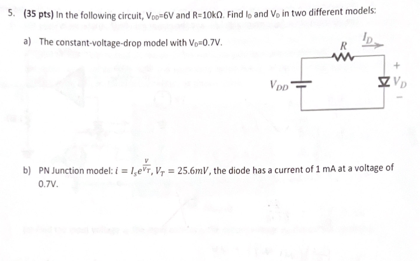 Solved (35 pts) In the following circuit, VDD=6 V and | Chegg.com