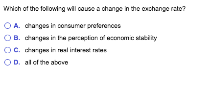 Solved Which of the following will cause a change in the | Chegg.com