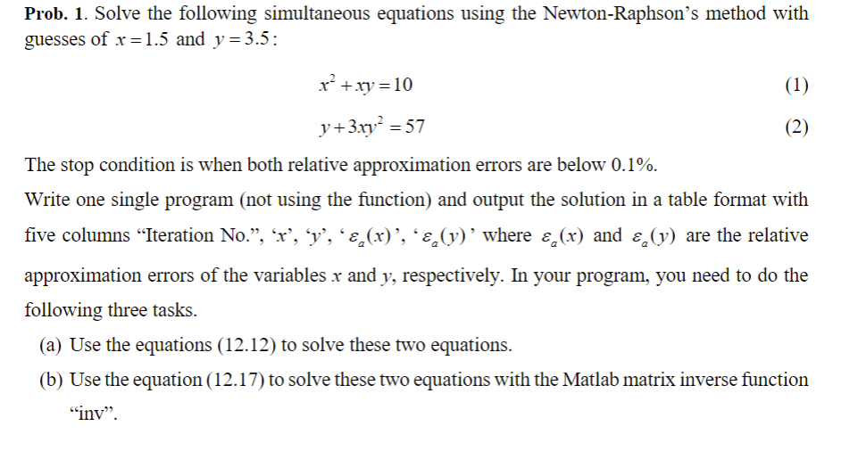 Solved Prob. 1. Solve the following simultaneous equations | Chegg.com