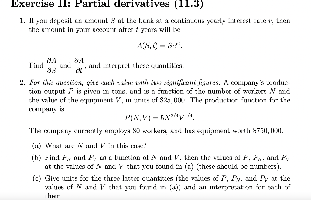 Solved Exercise 11: Partial derivatives (11.3) 1. If you | Chegg.com
