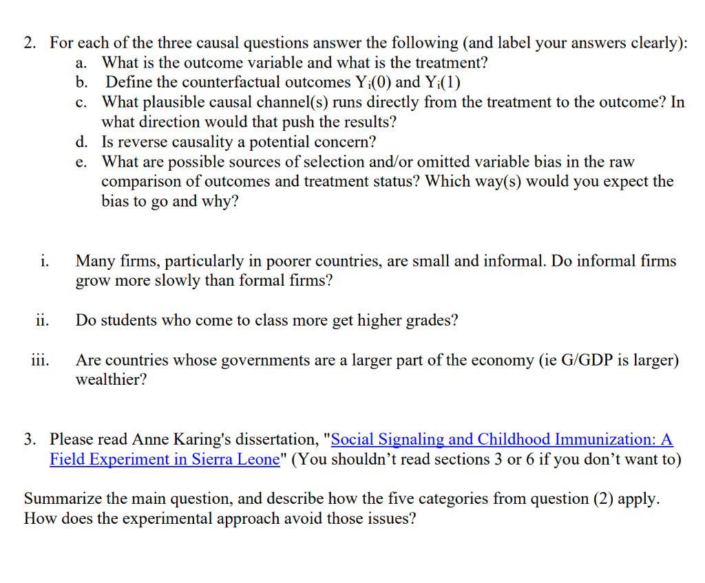 2. For each of the three causal questions answer the | Chegg.com