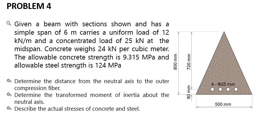 Solved PROBLEM 4 a Given a beam with sections shown and has | Chegg.com