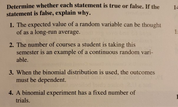 Solved Determine whether each statement is true or false. If | Chegg.com