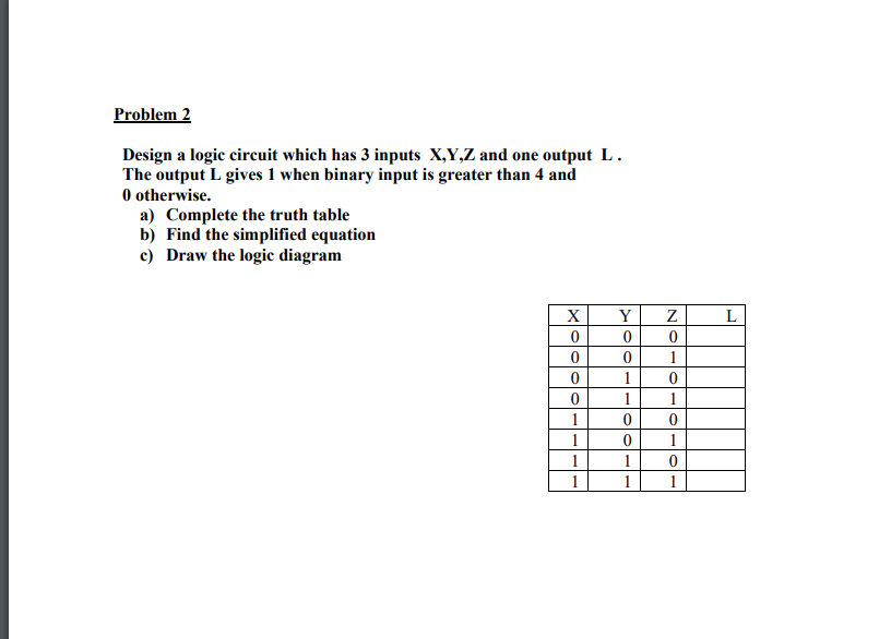 Solved Problem 2 Design a logic circuit which has 3 inputs | Chegg.com