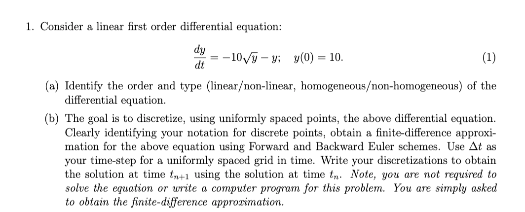 Solved 1. Consider a linear first order differential | Chegg.com
