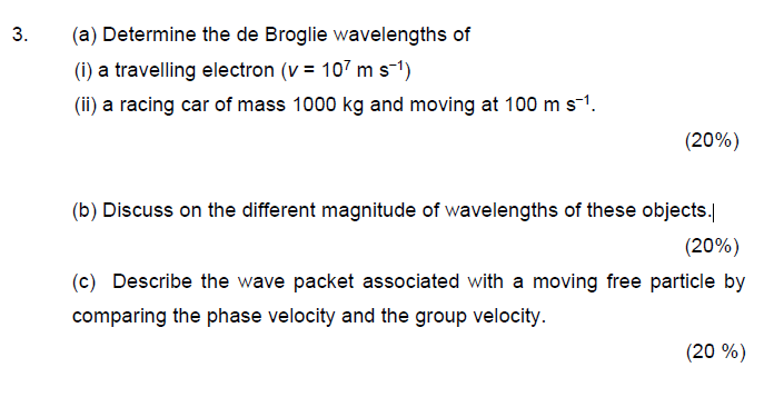 Solved (a) Determine the de Broglie wavelengths of (i) a | Chegg.com