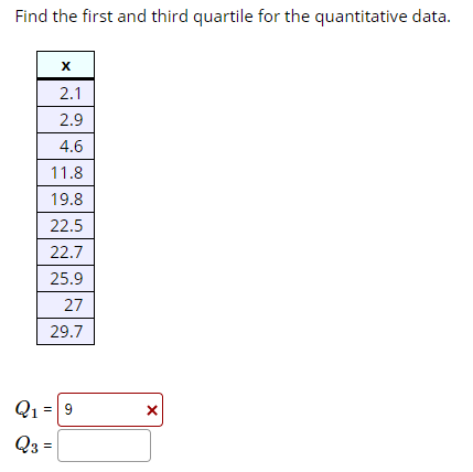 Solved Find the third quartile for the given quantitative | Chegg.com
