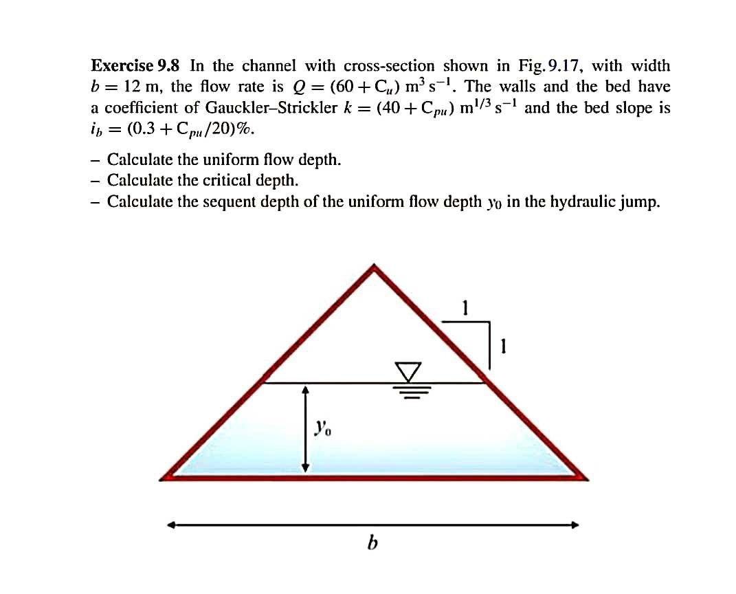 Exercise 9.8 In the channel with cross-section shown | Chegg.com