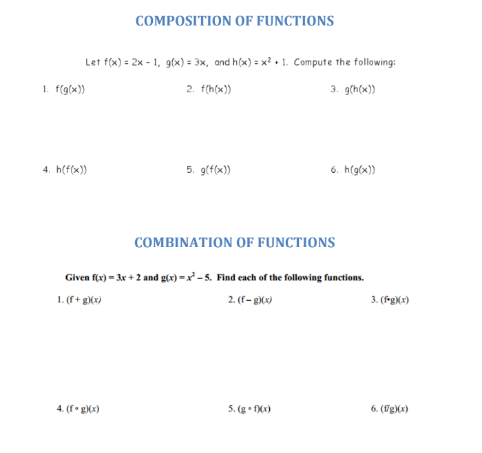 Solved COMPOSITION OF FUNCTIONS Let fx)-2x-1, 96x)-3x, and | Chegg.com
