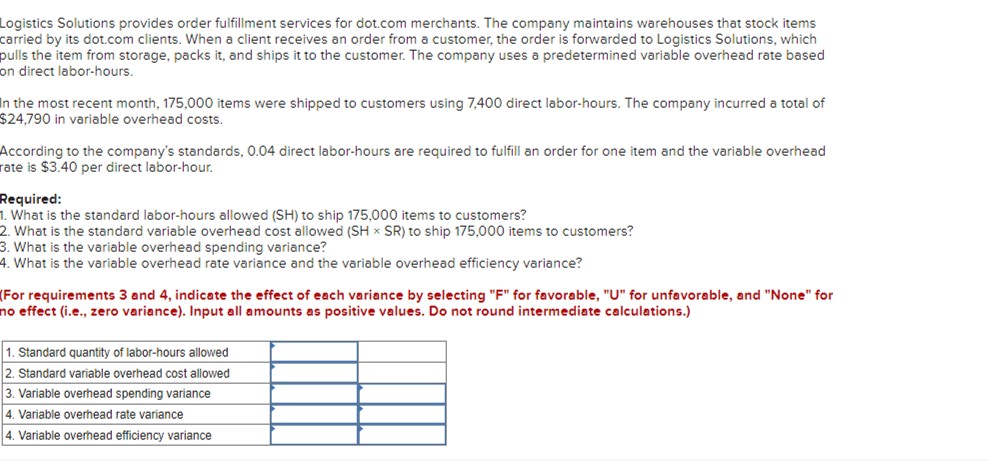 Solved Logistics Solutions provides order fulfillment | Chegg.com