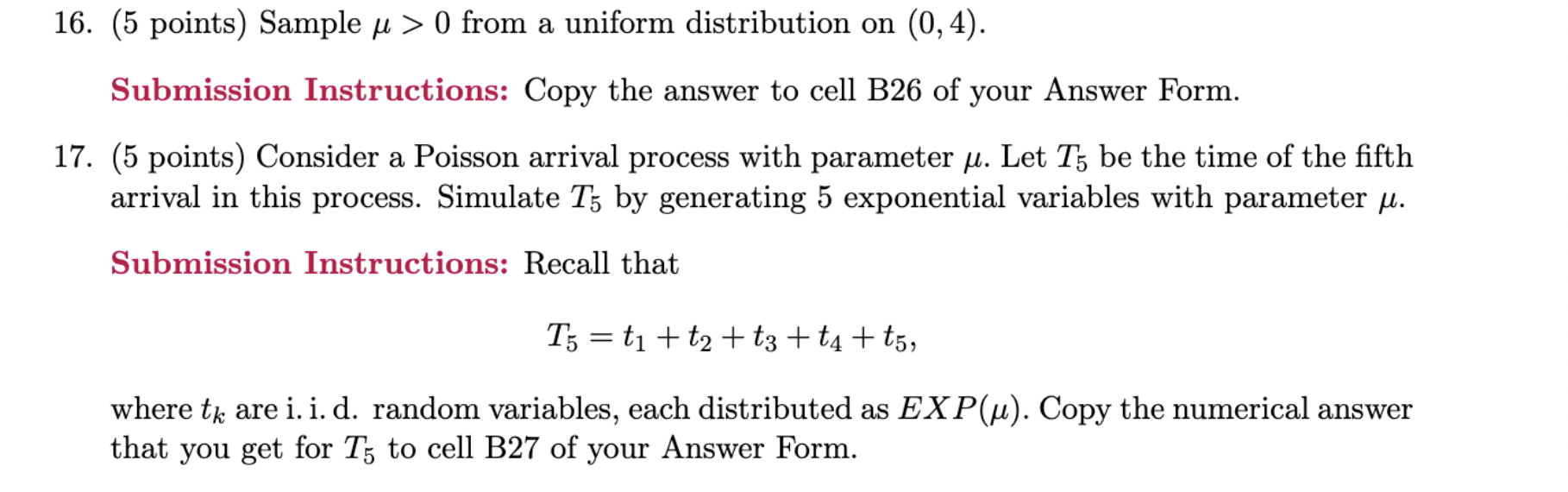 Solved 16. (5 points) Sample μ>0 from a uniform distribution | Chegg.com