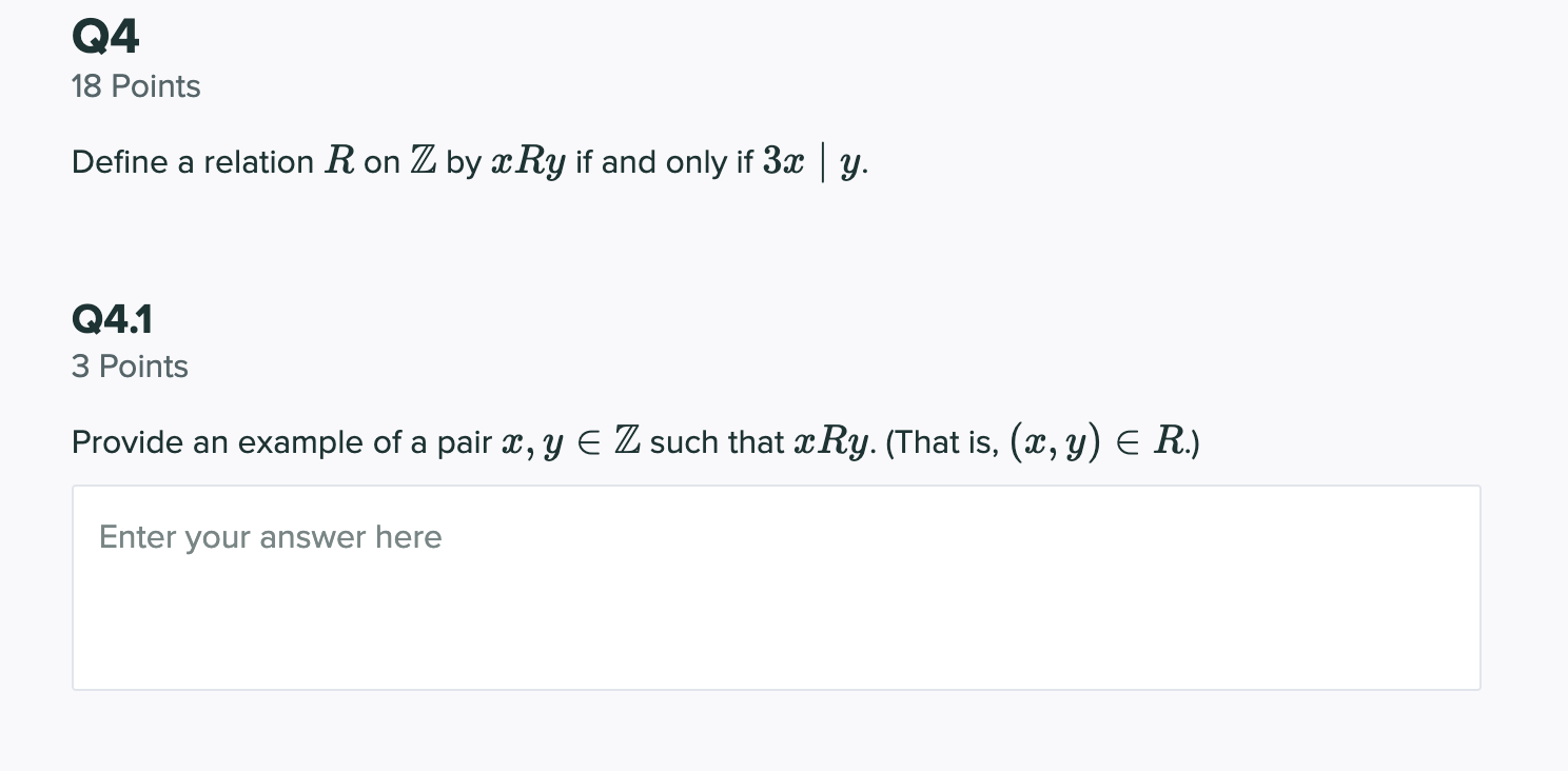 Solved Q4 18 Points Define a relation Ron Z by «Ry if and | Chegg.com