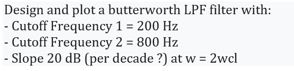 Solved Design and plot a butterworth LPF filter with: - | Chegg.com