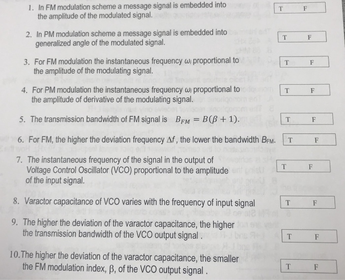 Solved 1. In FM modulation scheme a message signal is | Chegg.com