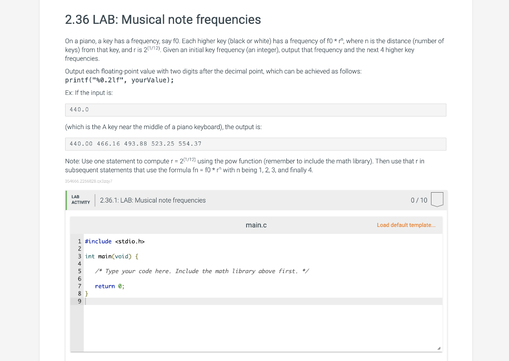 Solved 2.36 LAB: Musical note frequencies On a piano, a key | Chegg.com