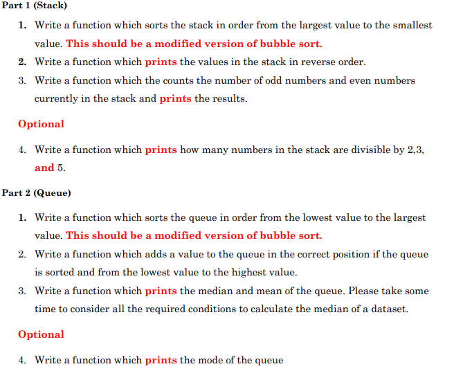 Part 1 (Stack) 1. Write a function which sorts the | Chegg.com