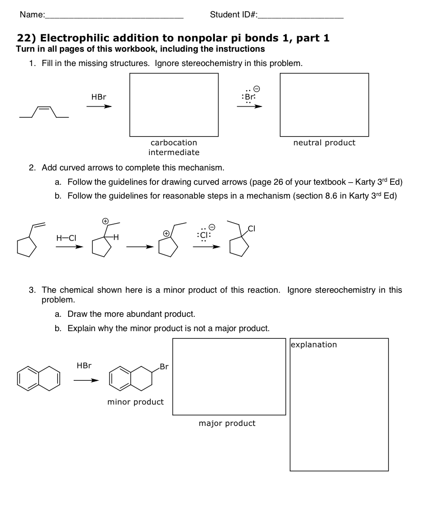 Solved Electrophilic addition to nonpolar pi bonds 1, ﻿part | Chegg.com