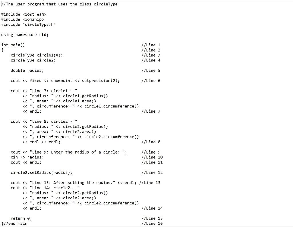 Solved Use the circleType class example from chapter 10 | Chegg.com