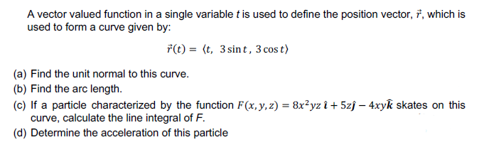 Solved A vector valued function in a single variable t is | Chegg.com