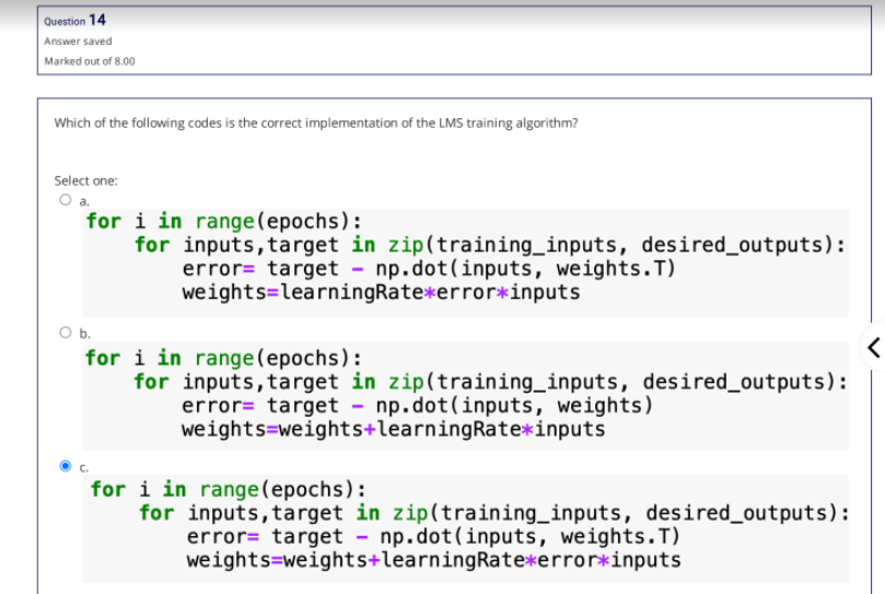 Solved Question 14 Answer saved Marked out of 8.00 Which of | Chegg.com
