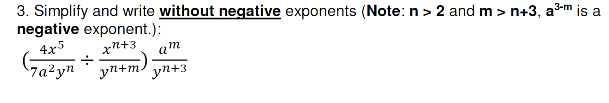 Solved 3. Simplify and write without negative exponents | Chegg.com