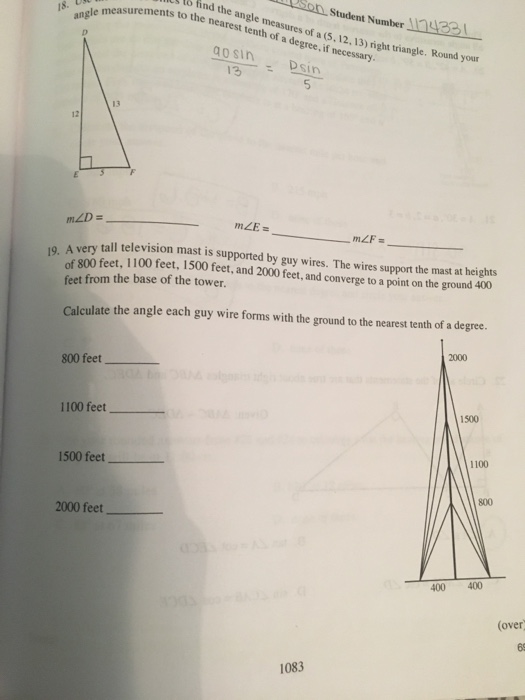 Solved to find the angle measures of a (5, 12, 13) right | Chegg.com