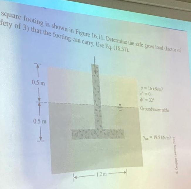 Solved square footing is shown in Figure 16.11. Determine | Chegg.com