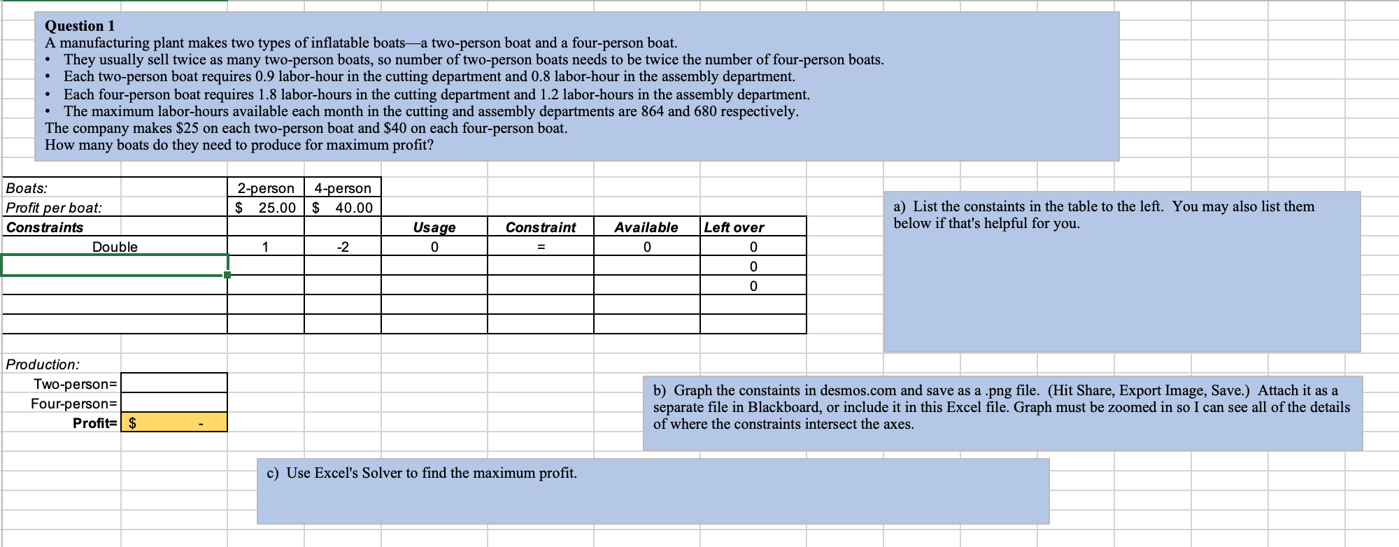 Solved I just need help setting up the constraints so I can | Chegg.com