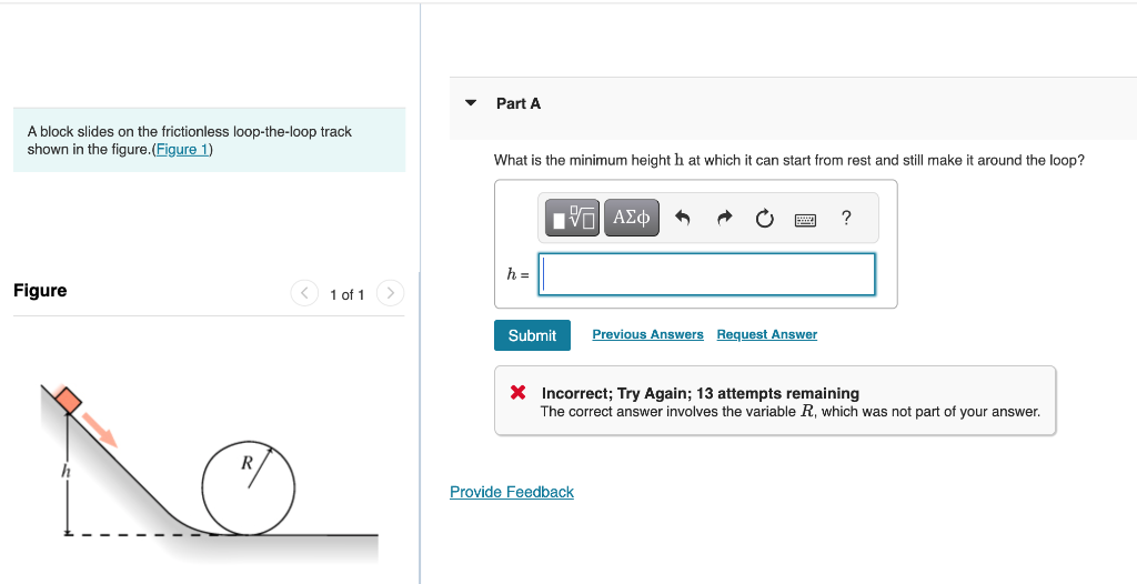 Solved A block slides on the frictionless loop-the-loop | Chegg.com